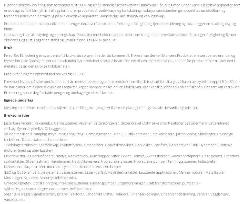 Harstad Trading. Ferro-Bet Nano Super El-Isolering 150ml Utgående Vare