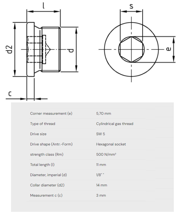 Harstad Trading. Plugg 1/8" innv. 6-kt. A4 DIN 908